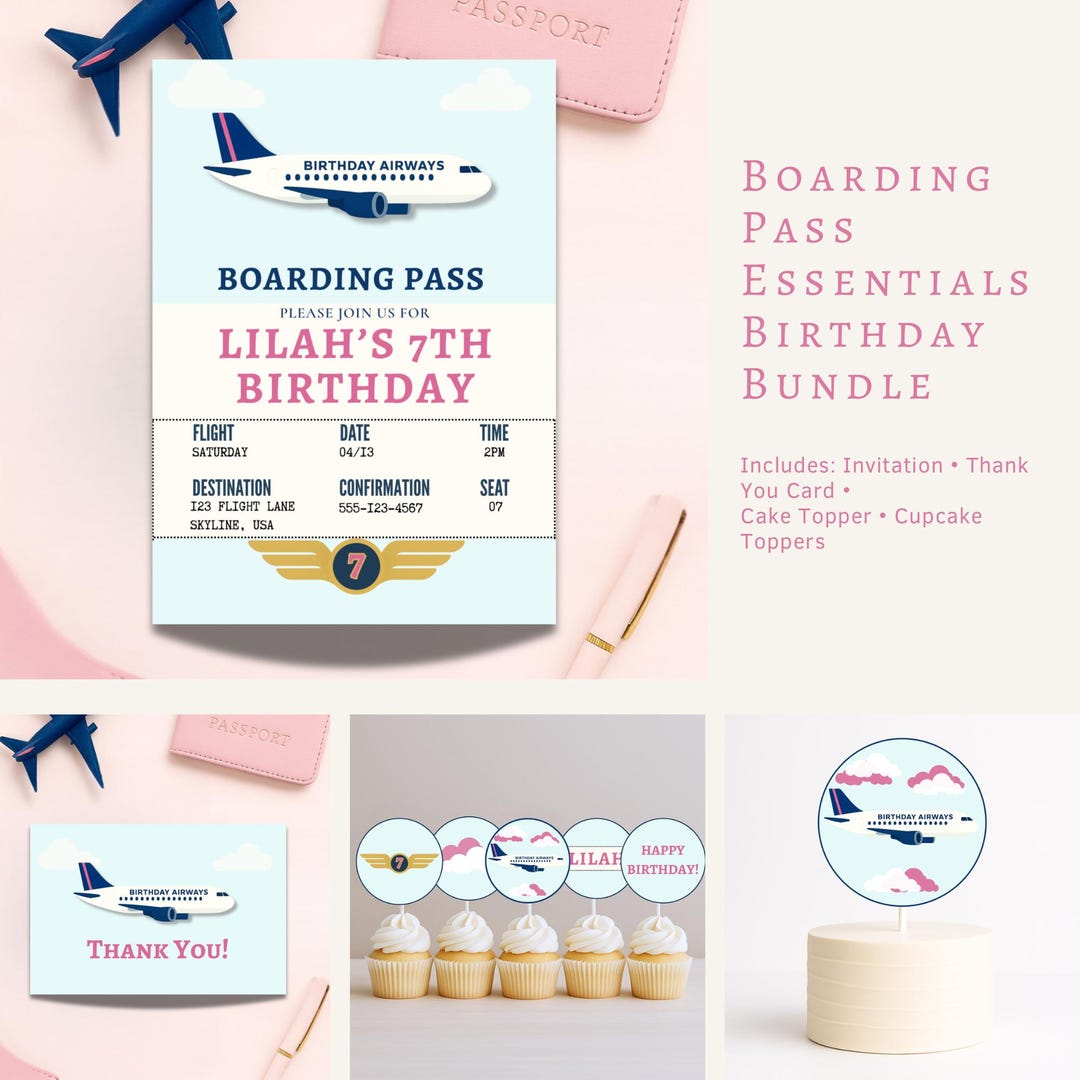 Boarding Pass Birthday Essentials Bundle, Girls Airplane Party ...
