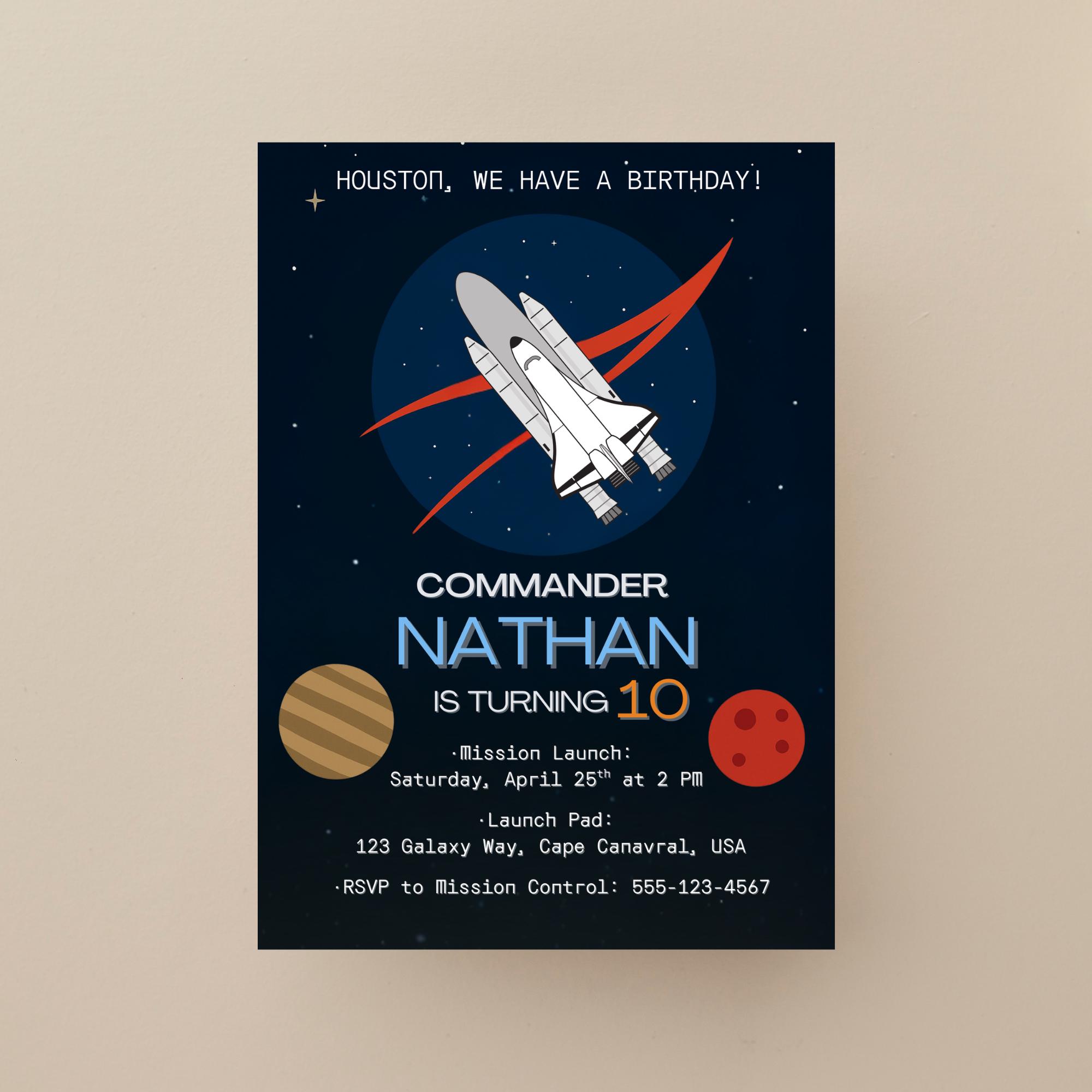 Space Shuttle Birthday Invitation | Space Birthday Invitation | Rocket ...