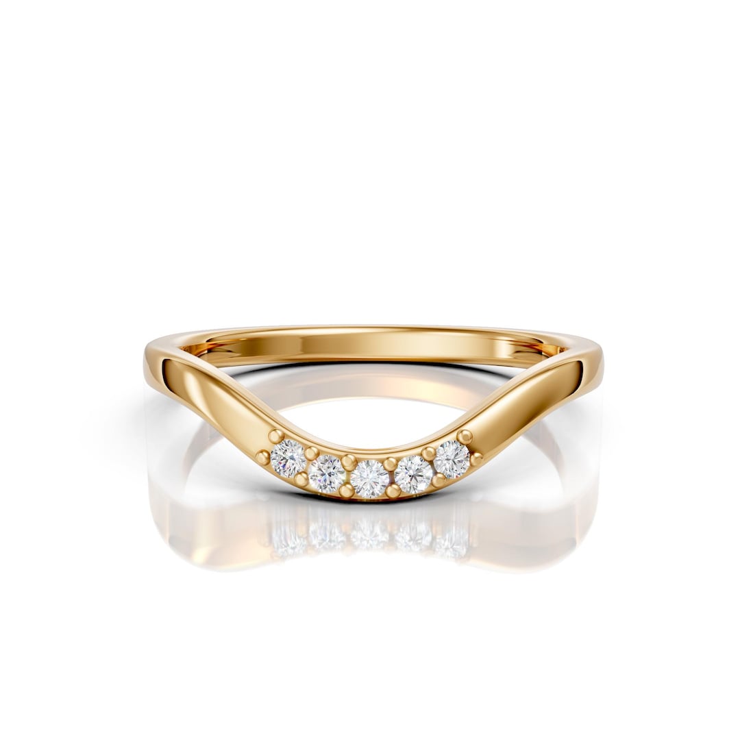 Curved Engagement Ring 14K Solid Gold Moissanite Curved Wedding Band ...