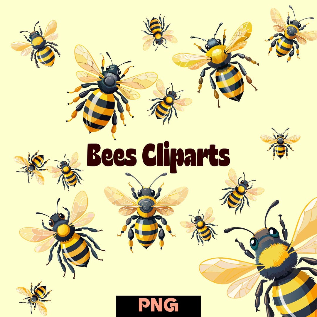Cute Cartoon Honey Bee Clipart, Yellow Black Insect Digital Download ...
