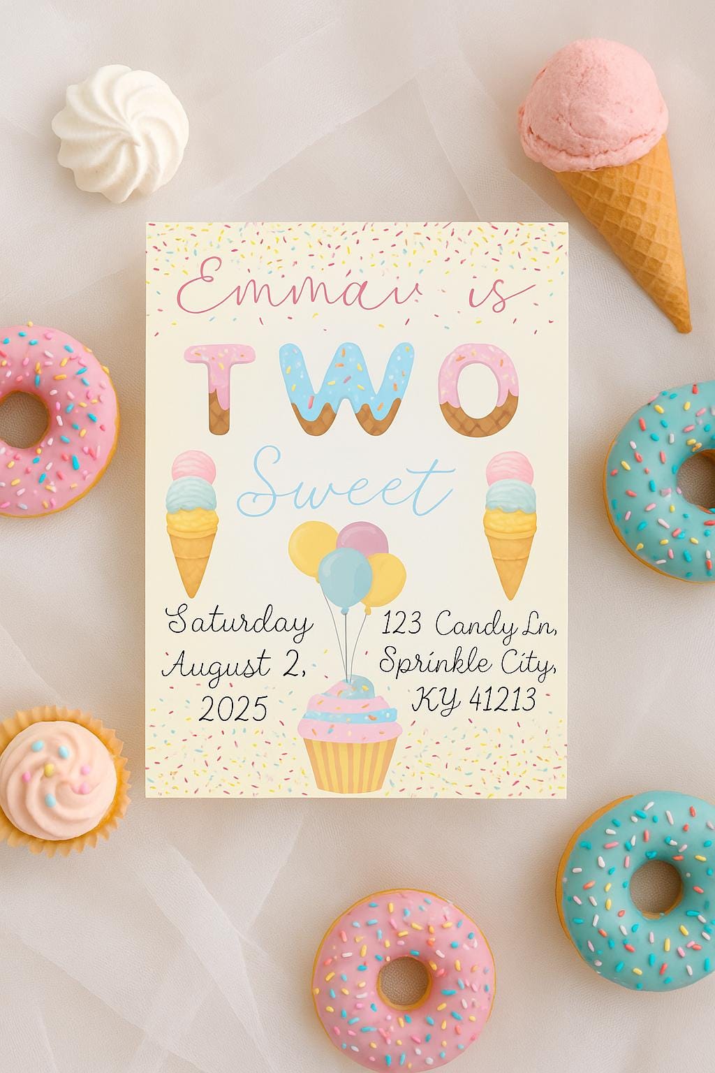 Two Sweet Birthday Invitation | Editable Party Invite | 2nd Birthday ...