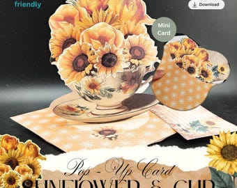Sunflower Teacup Pop-up Card – Printable Gift, DIY Decoration (digital ...