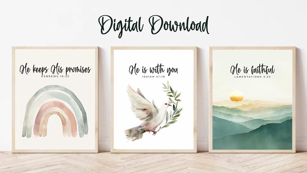 God's Promises Nursery Art: Rainbow, Dove, Sunrise Prints (digital ...