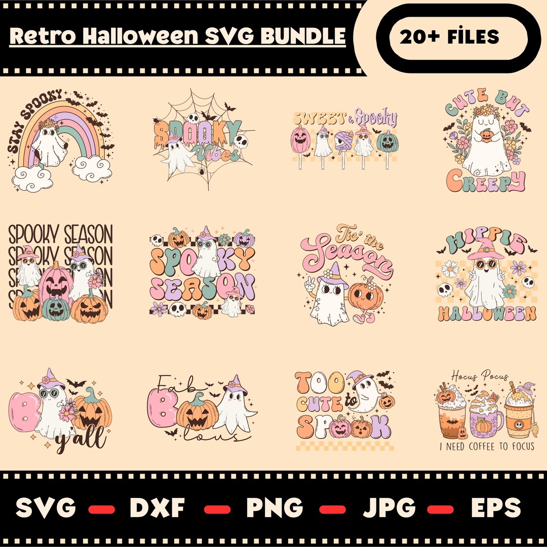 Retro Halloween SVG Bundle, Spooky Ghost Clipart (digital Download) - Etsy
