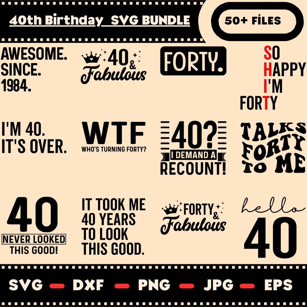40th Birthday SVG Bundle, Funny Forty SVG for Women Men, Hello 40 Quote ...