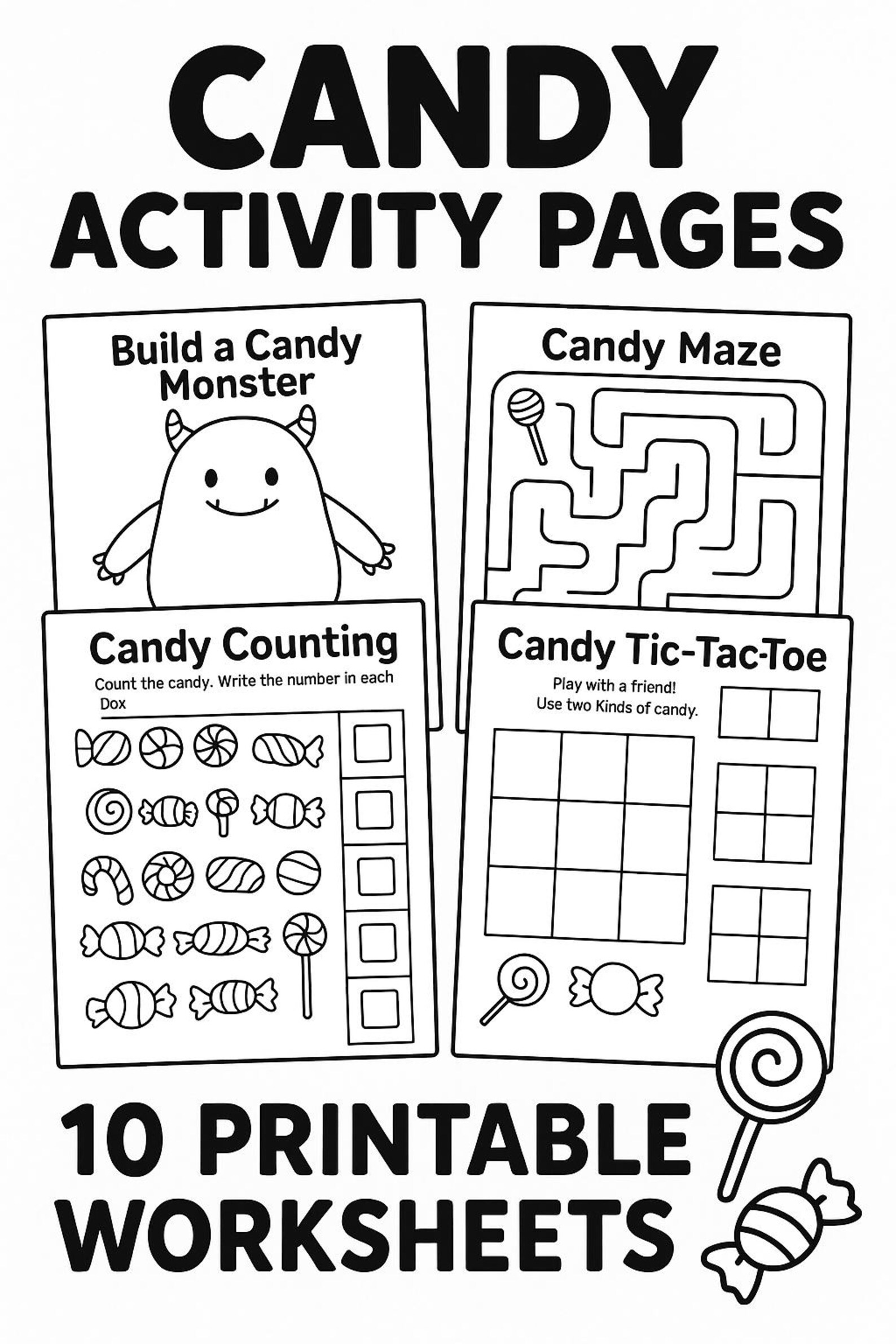 Candy Activity Worksheets for Kids – 10 Fun Printable Pages – Preschool ...