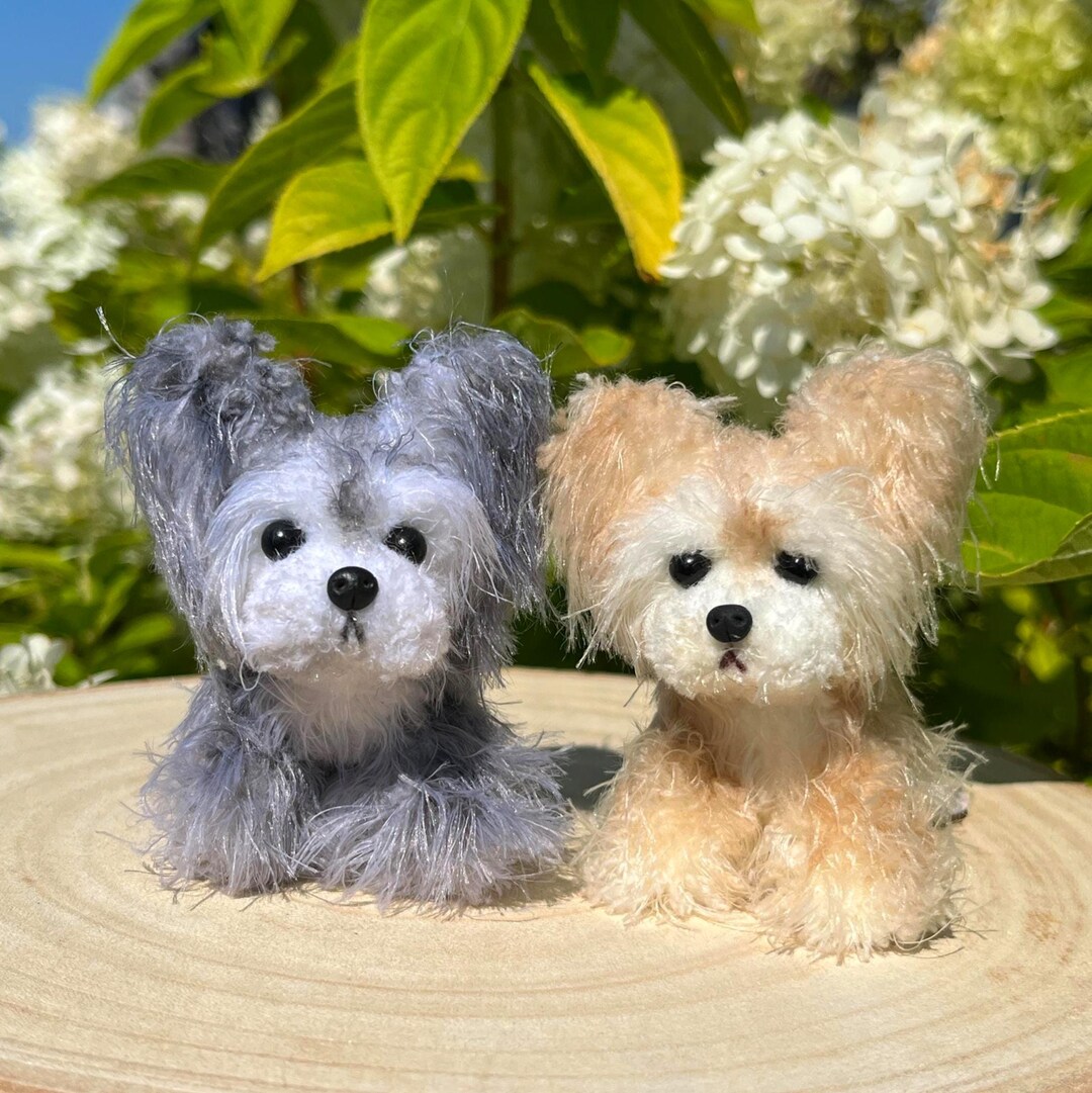 Handmade Curly Mini Yorkshire Terrier, Cute Dog Decoration, Long Hair ...