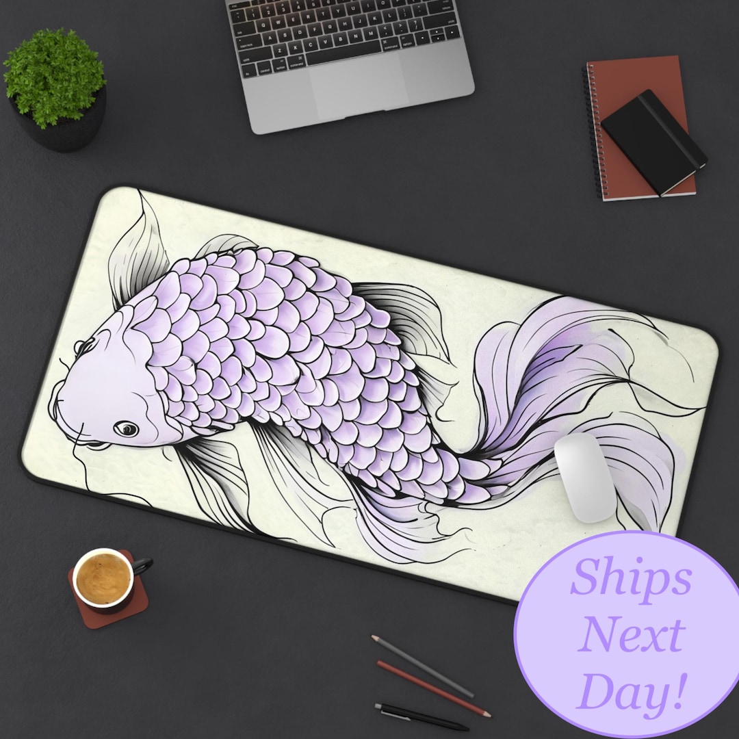 Elegant Koi Fish Desk Mat, Office Decor, Gift for Artists, Home Office ...