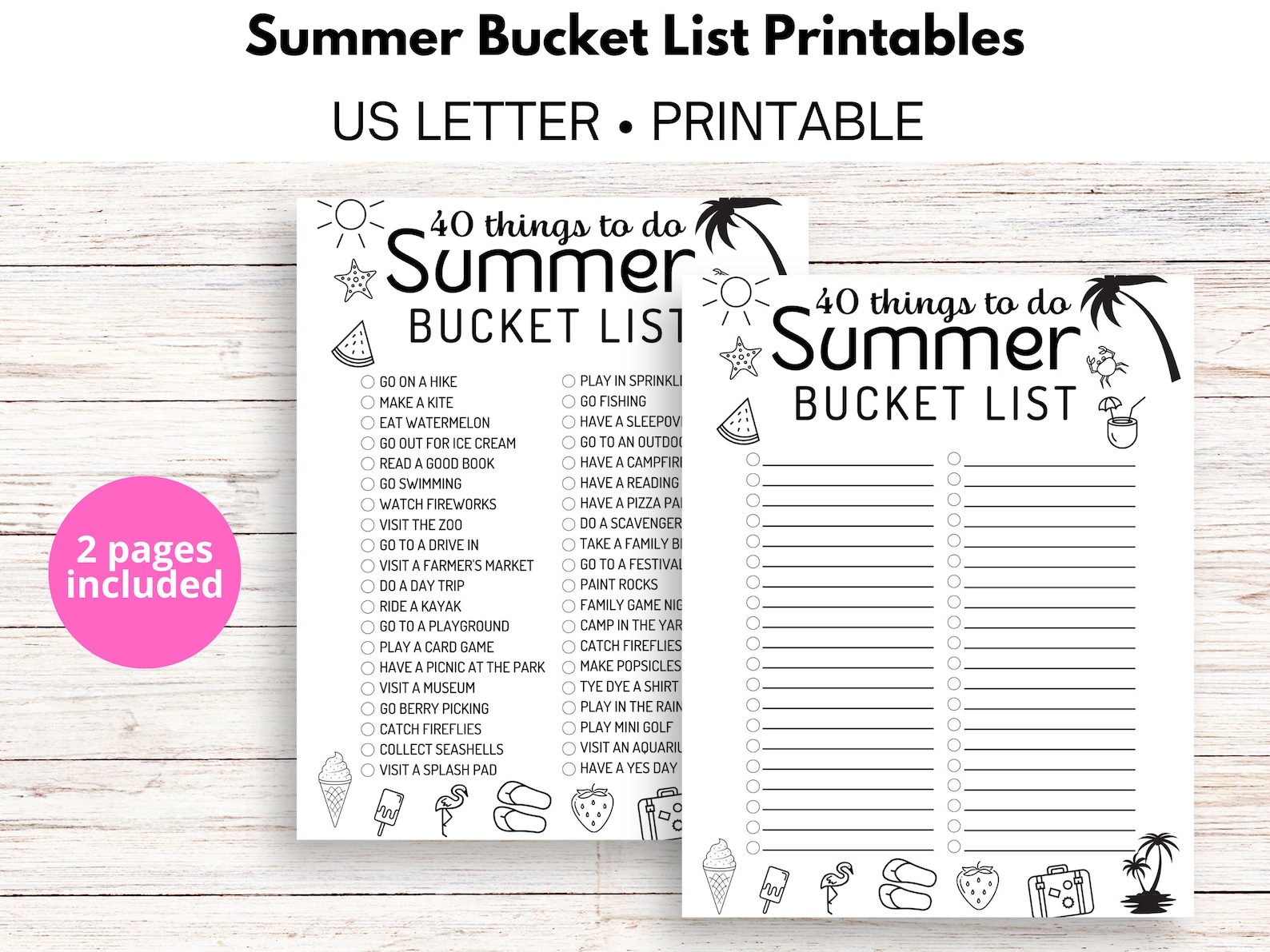 Summer Bucket List Printable, Blank Bucket List, Summer Fun Ideas ...