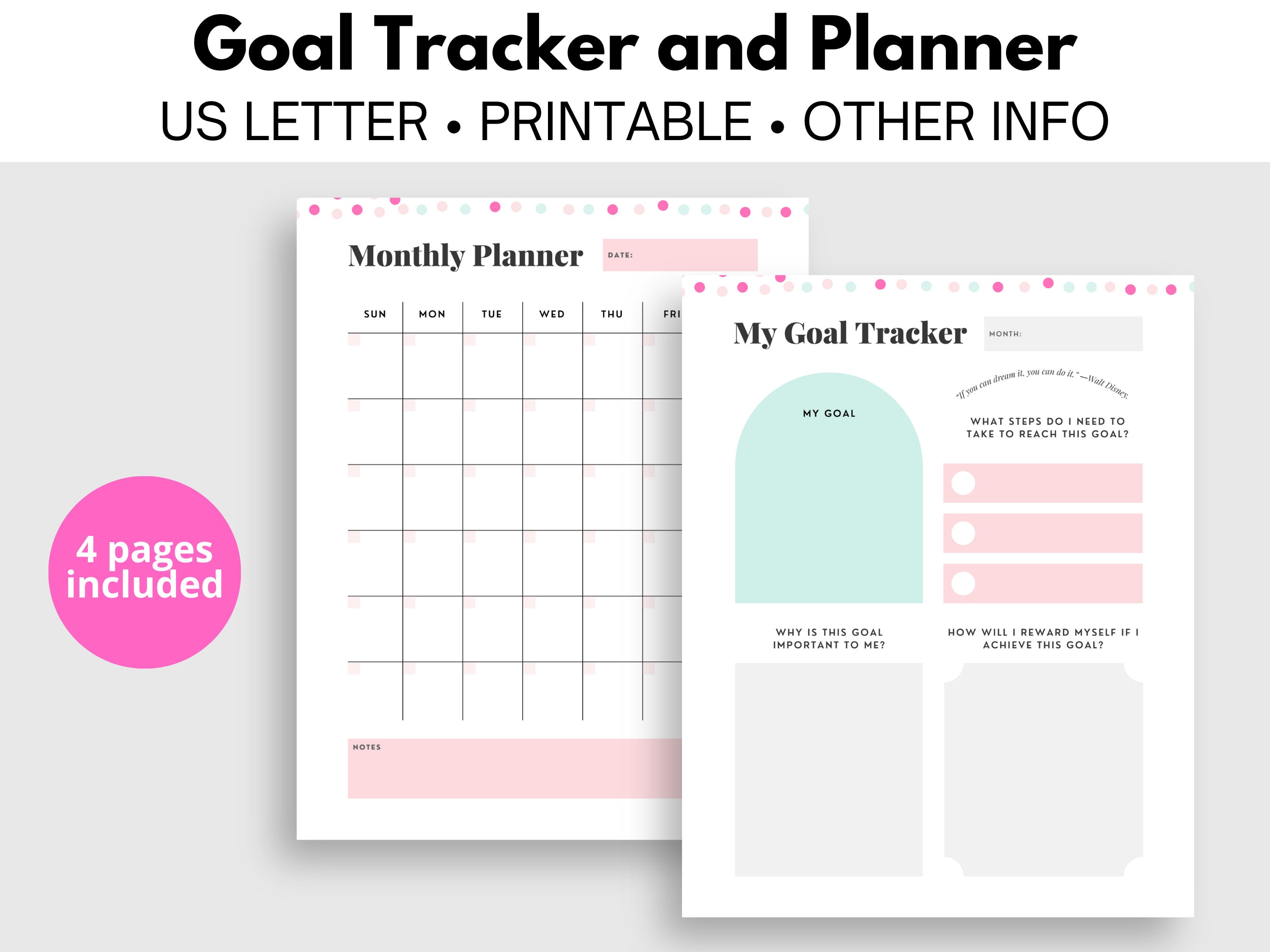 Daily Goal Planner Tracker, Printable Tracker, Goal Tracker, Daily ...