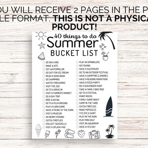 Summer Bucket List Printable, Blank Bucket List, Summer Fun Ideas ...
