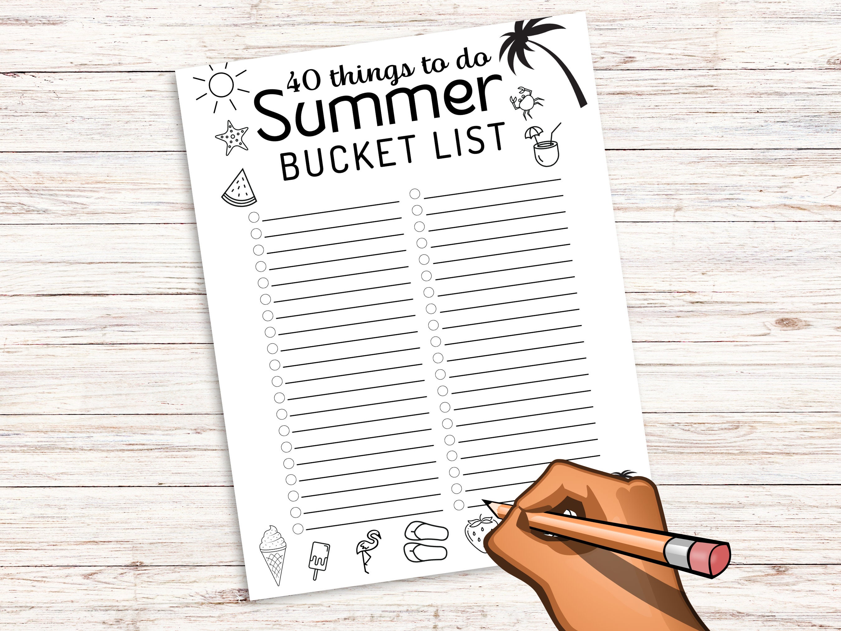 Summer Bucket List Printable, Blank Bucket List, Summer Fun Ideas ...