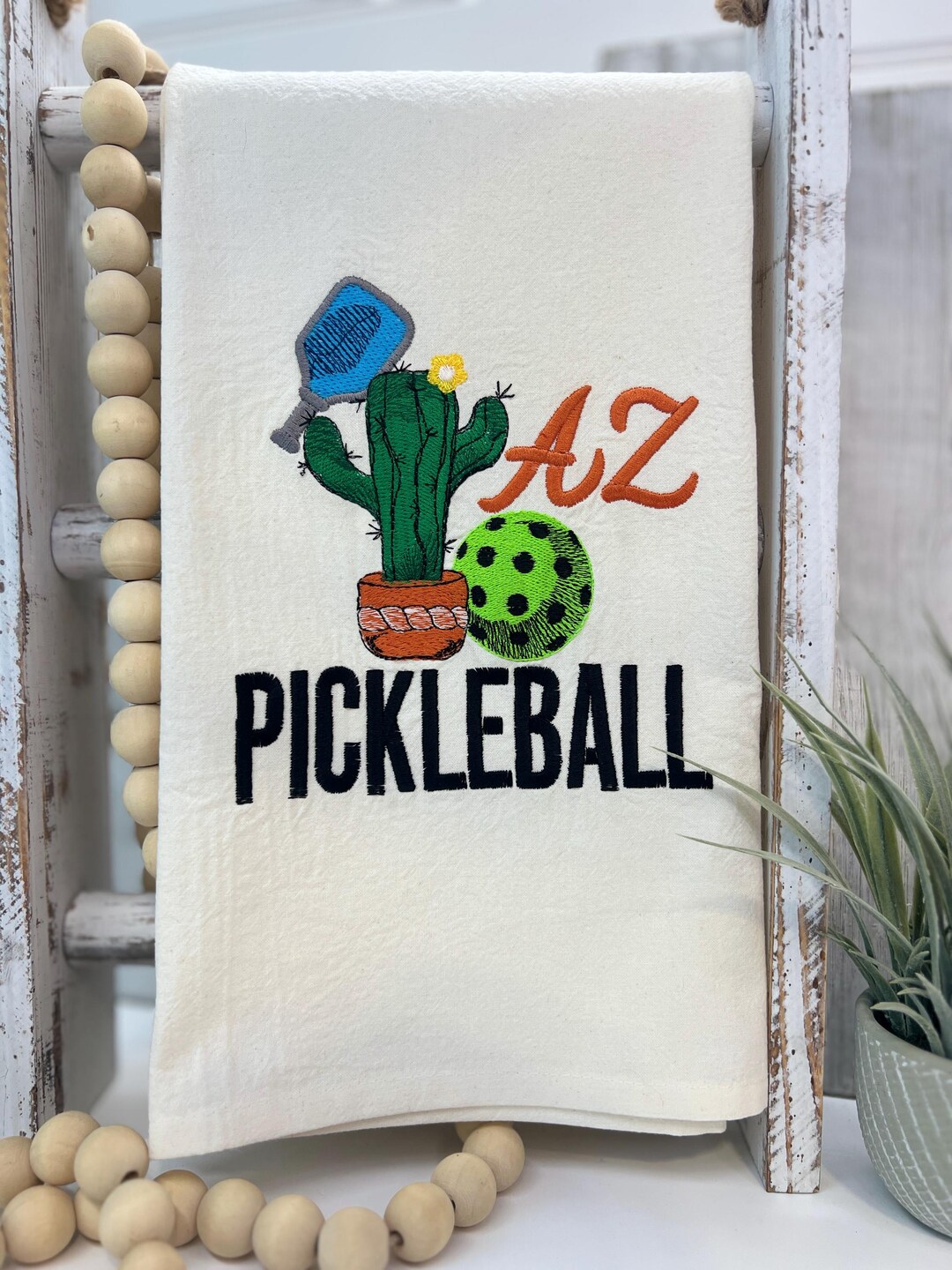 Custom State or Name Pickleball Cactus Tea Towel – Embroidered Paddle ...