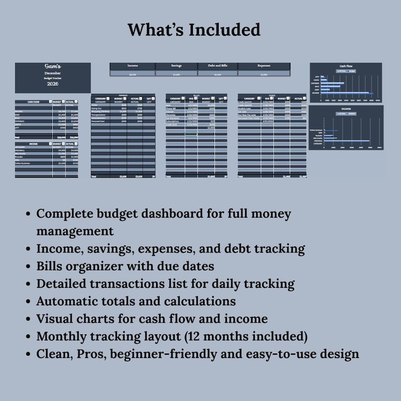 Budget Spreadsheet Excel | Monthly Budget Planner, Expense & Income ...