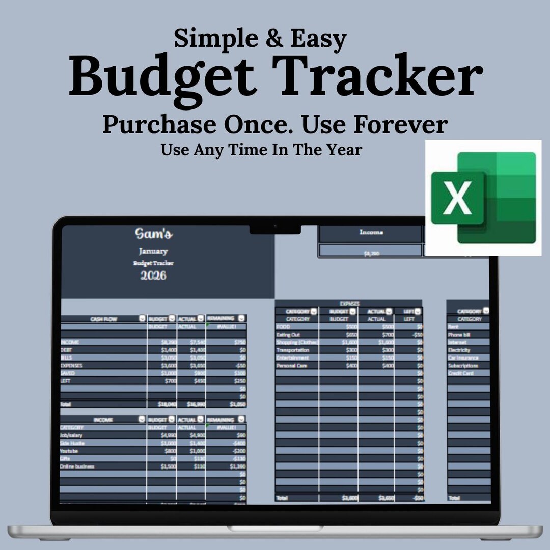 Budget Spreadsheet Excel | Monthly Budget Planner, Expense & Income ...