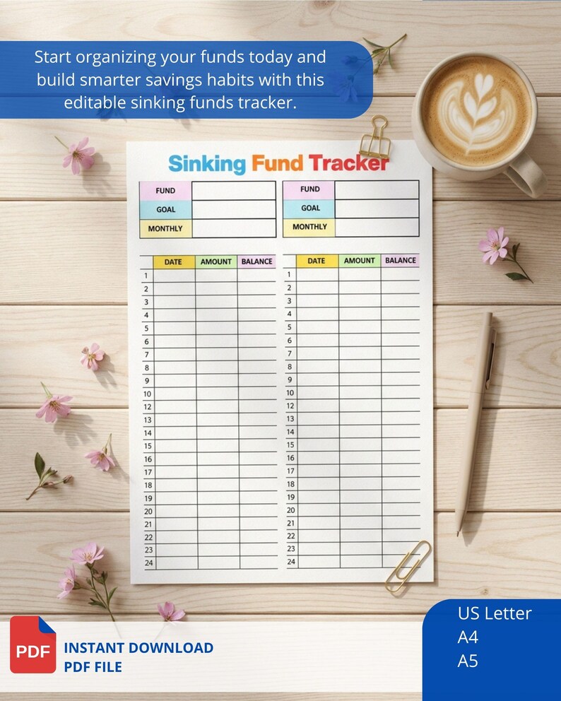 Editable Sinking Funds Tracker Printable PDF A4 A5 Letter Fillable ...