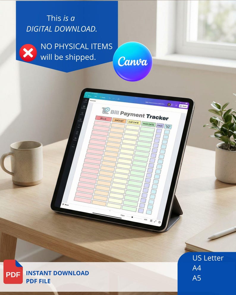 Editable Bill Payment Tracker Printable Monthly Expense Log A4 A5 ...