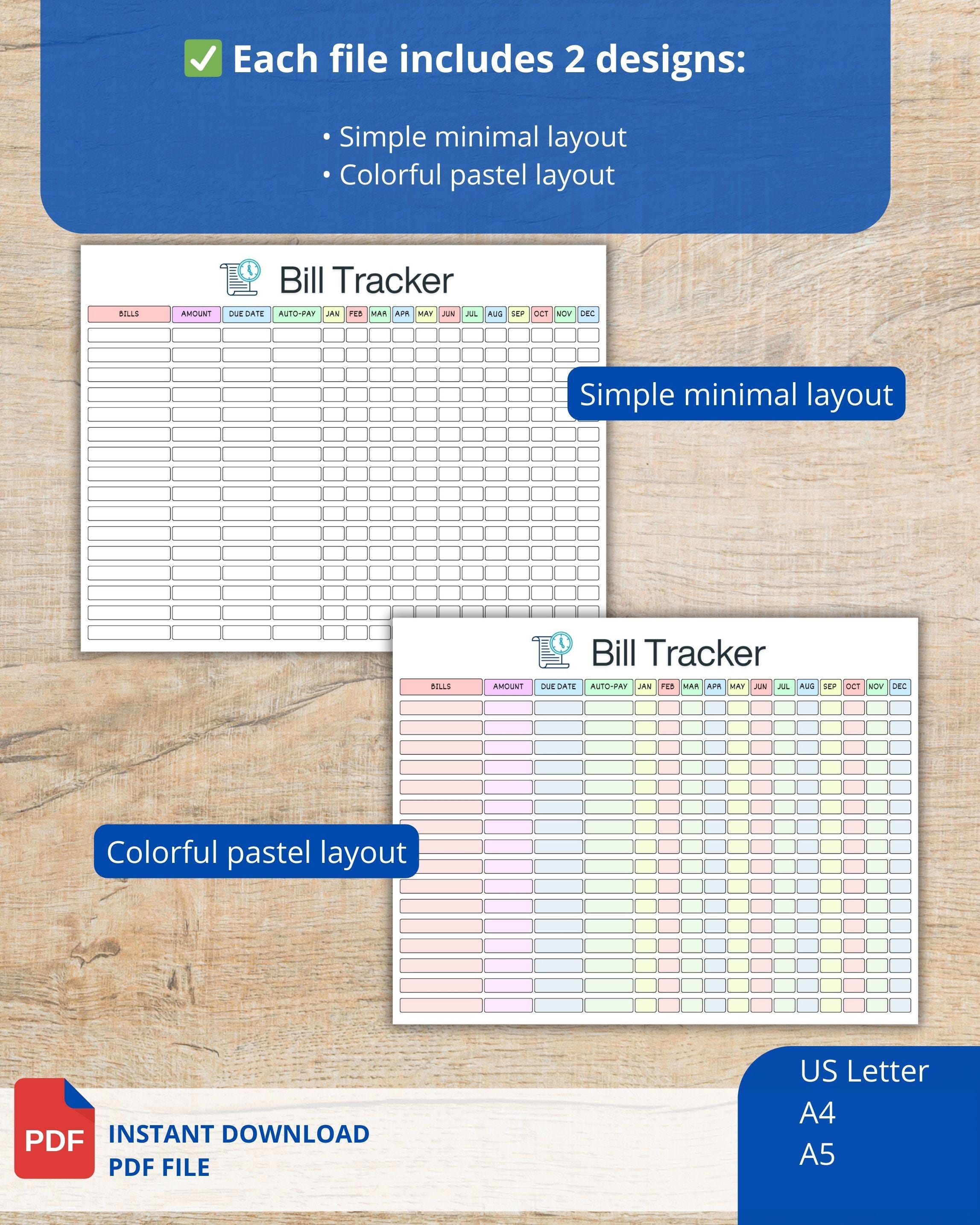Editable Yearly Bill Payment Tracker Printable, Monthly Bills PDF ...