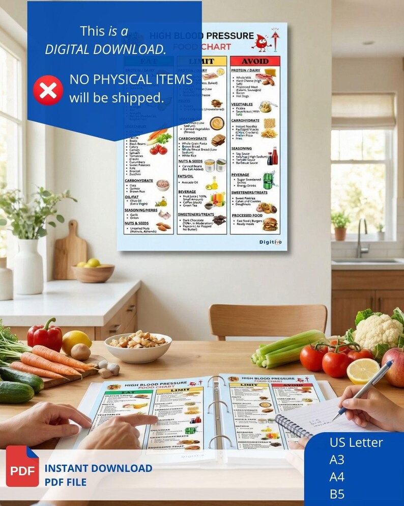 High Blood Pressure Food List Printable, Low Sodium Diet Chart, Heart ...