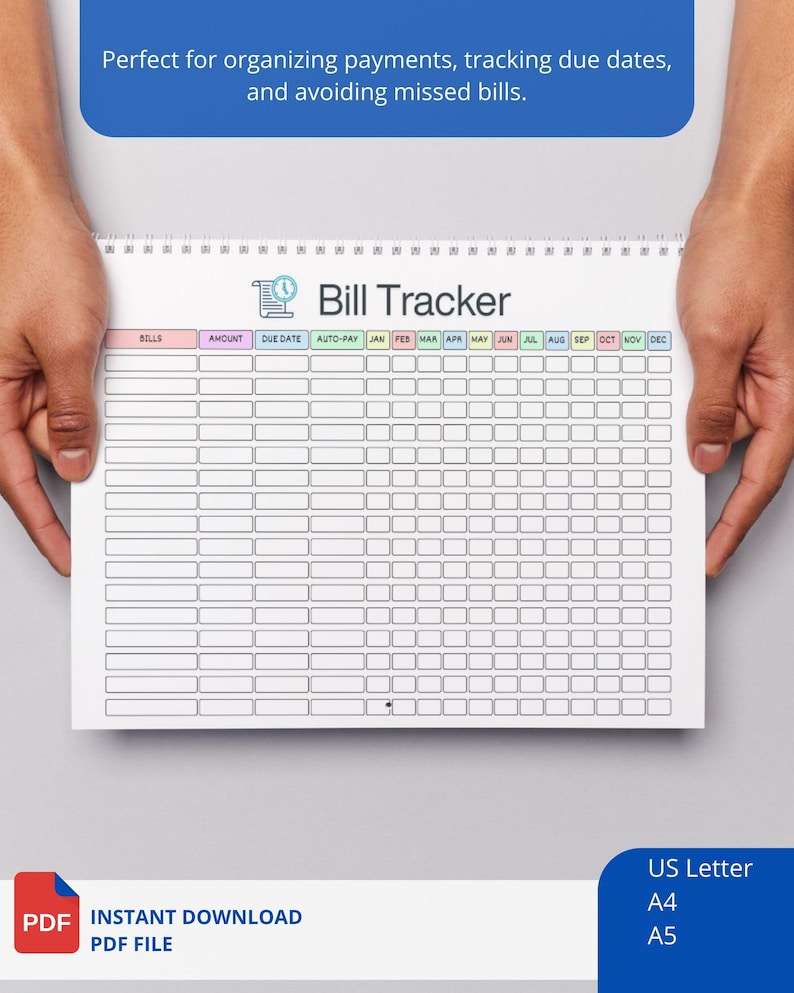 Editable Yearly Bill Payment Tracker Printable, Monthly Bills PDF ...