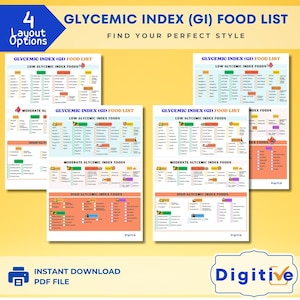 Low GI Diet Food List Printable: Glycemic Index Chart (PDF Download) - Etsy