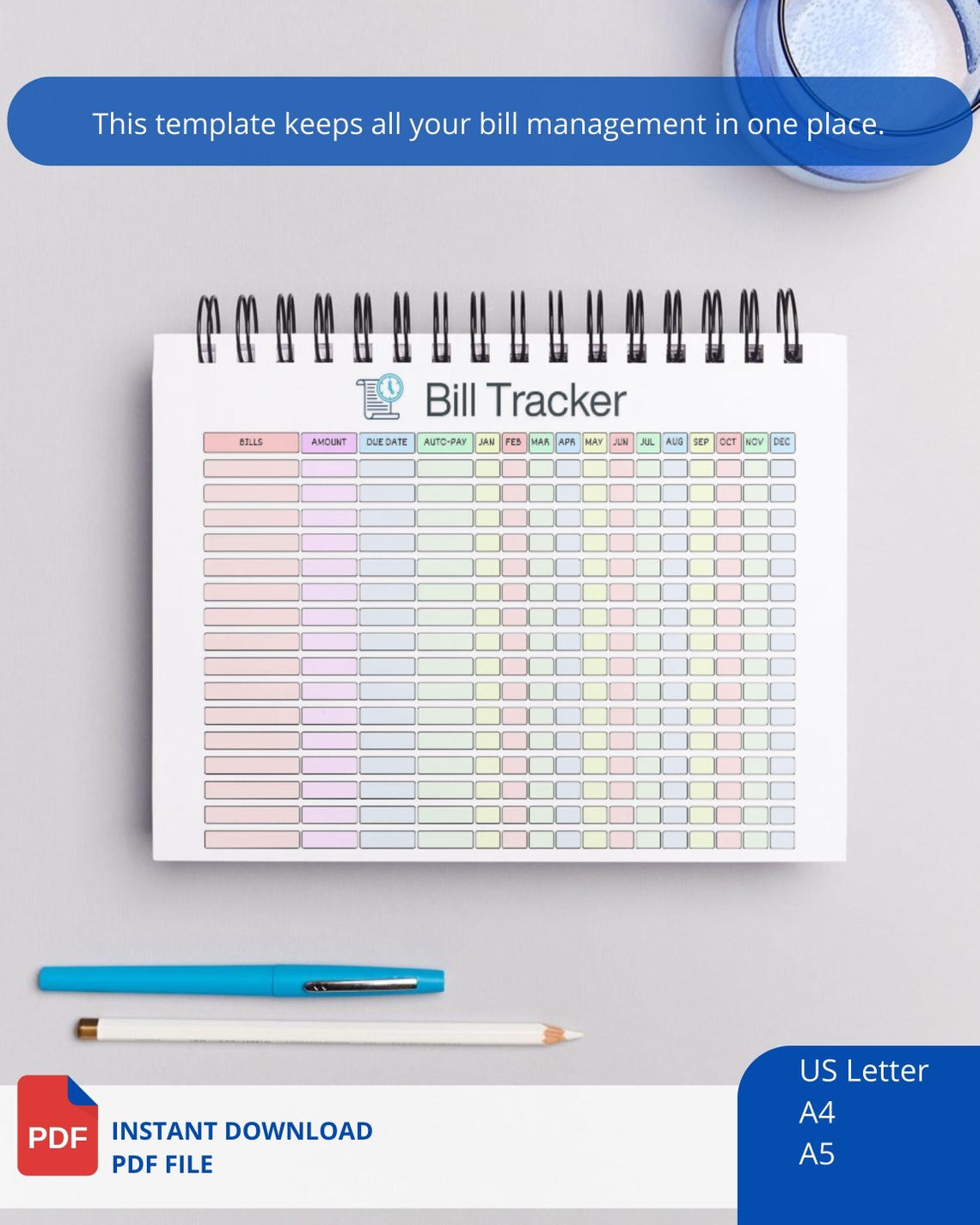 Editable Yearly Bill Payment Tracker Printable, Monthly Bills PDF ...