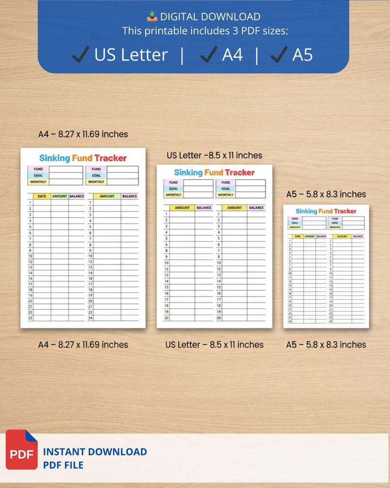 Editable Sinking Funds Tracker Printable PDF A4 A5 Letter Fillable ...