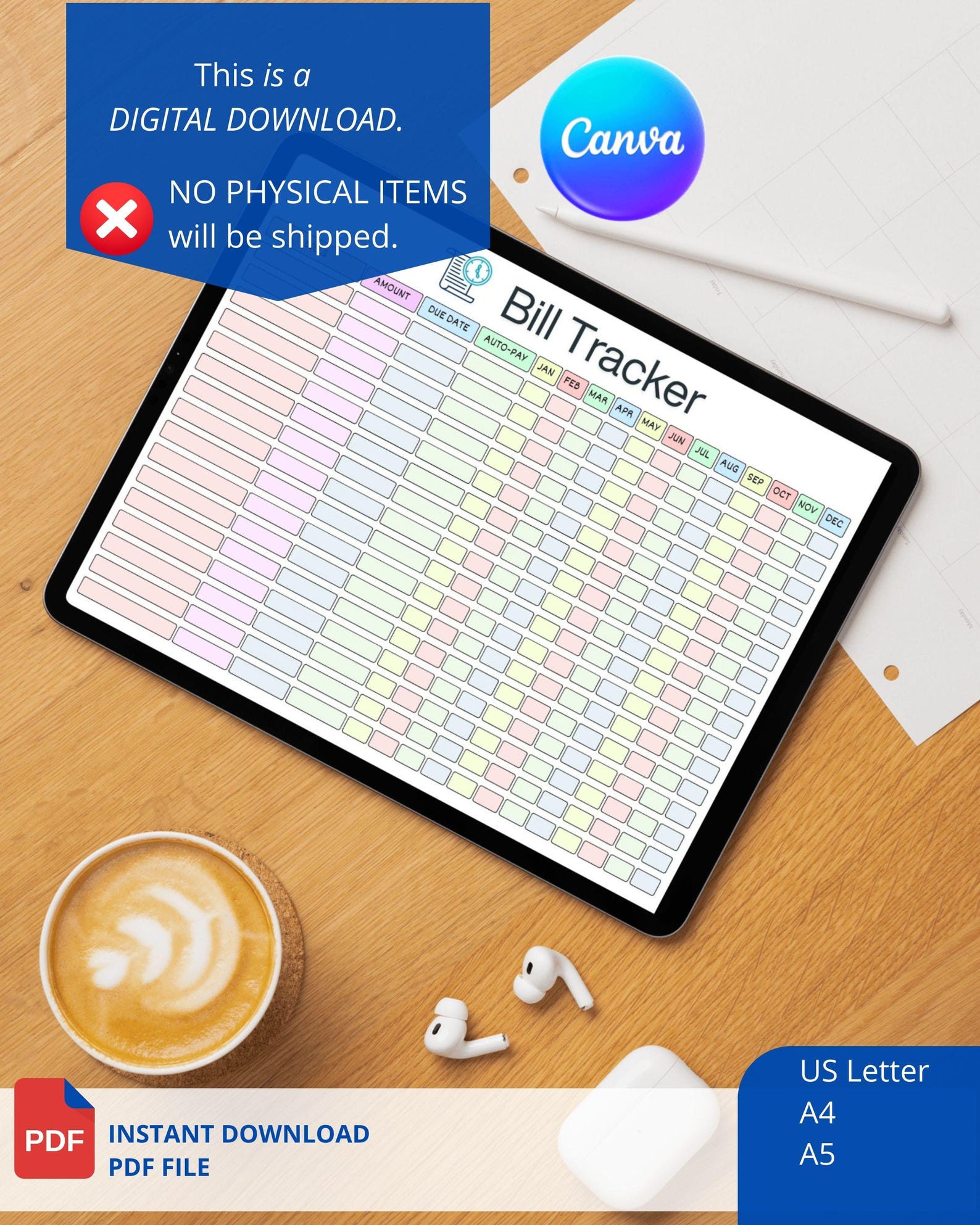 Editable Yearly Bill Payment Tracker Printable, Monthly Bills PDF ...