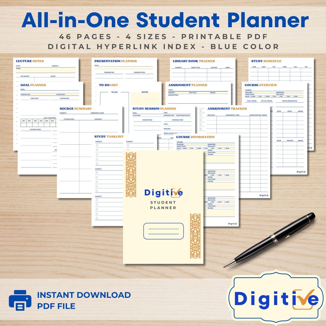Blue Student Planner Printable | Study Organizer | Academic Planner ...