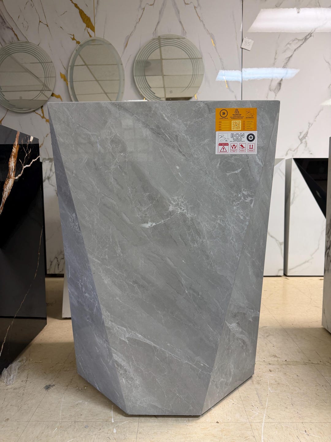 Silver Grey Porcelain Vanity – Modern Geometric Sink, Hidden Drain - Etsy