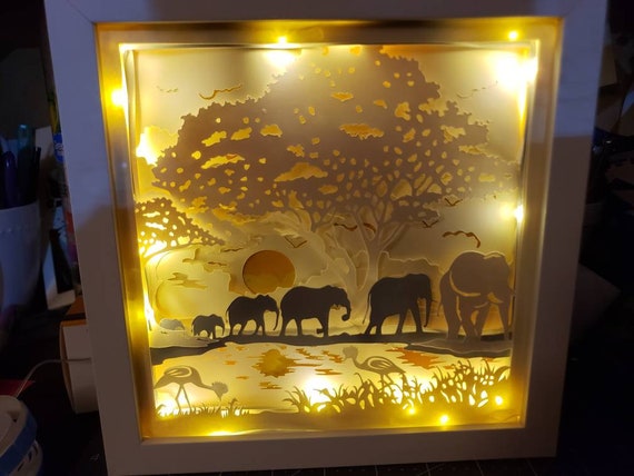 Frames Baby Elephant Glowing Shadow box 8x8 lights infant toddler adult ...