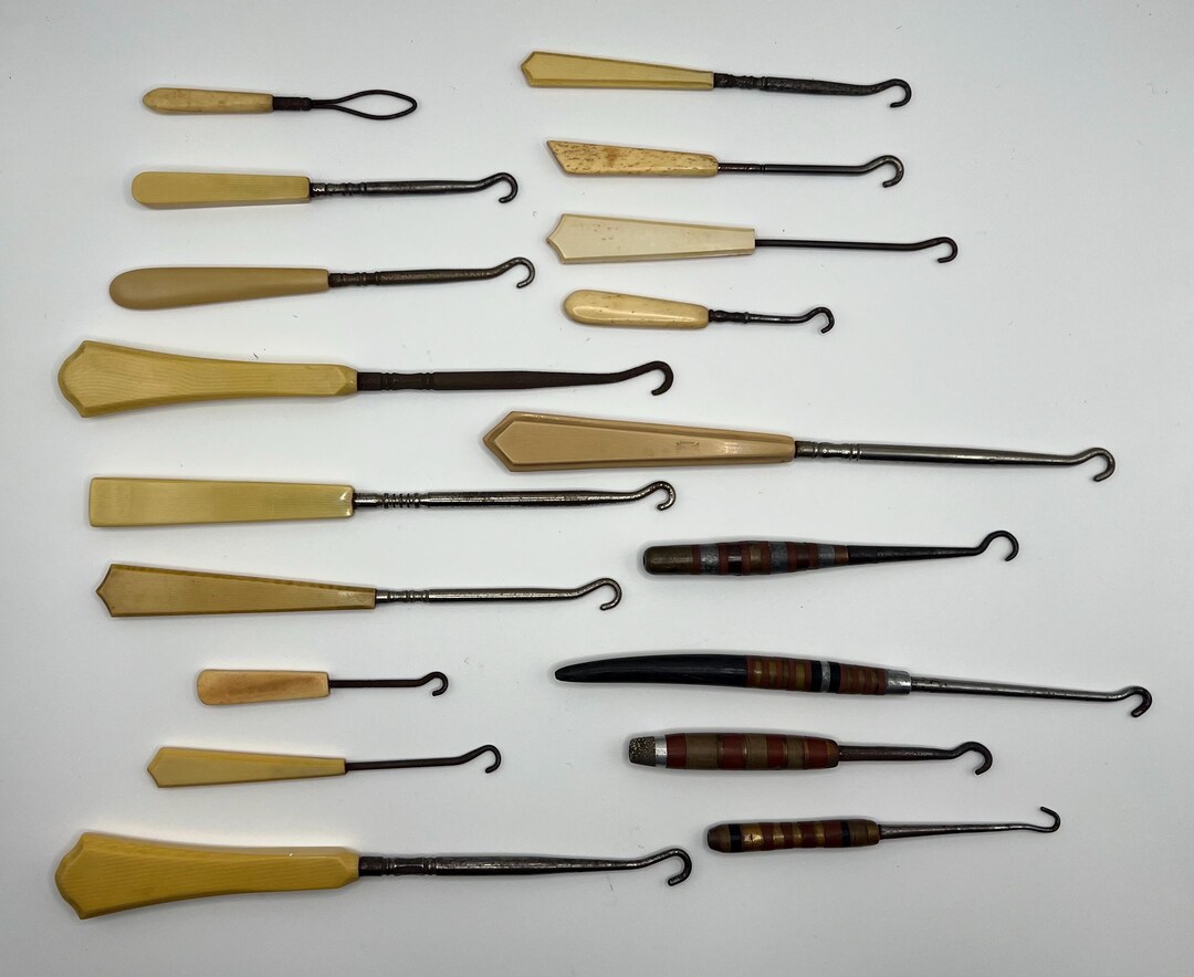 Antique Buttonhook Collection: French Ivory Celluloid Handles, Vintage ...