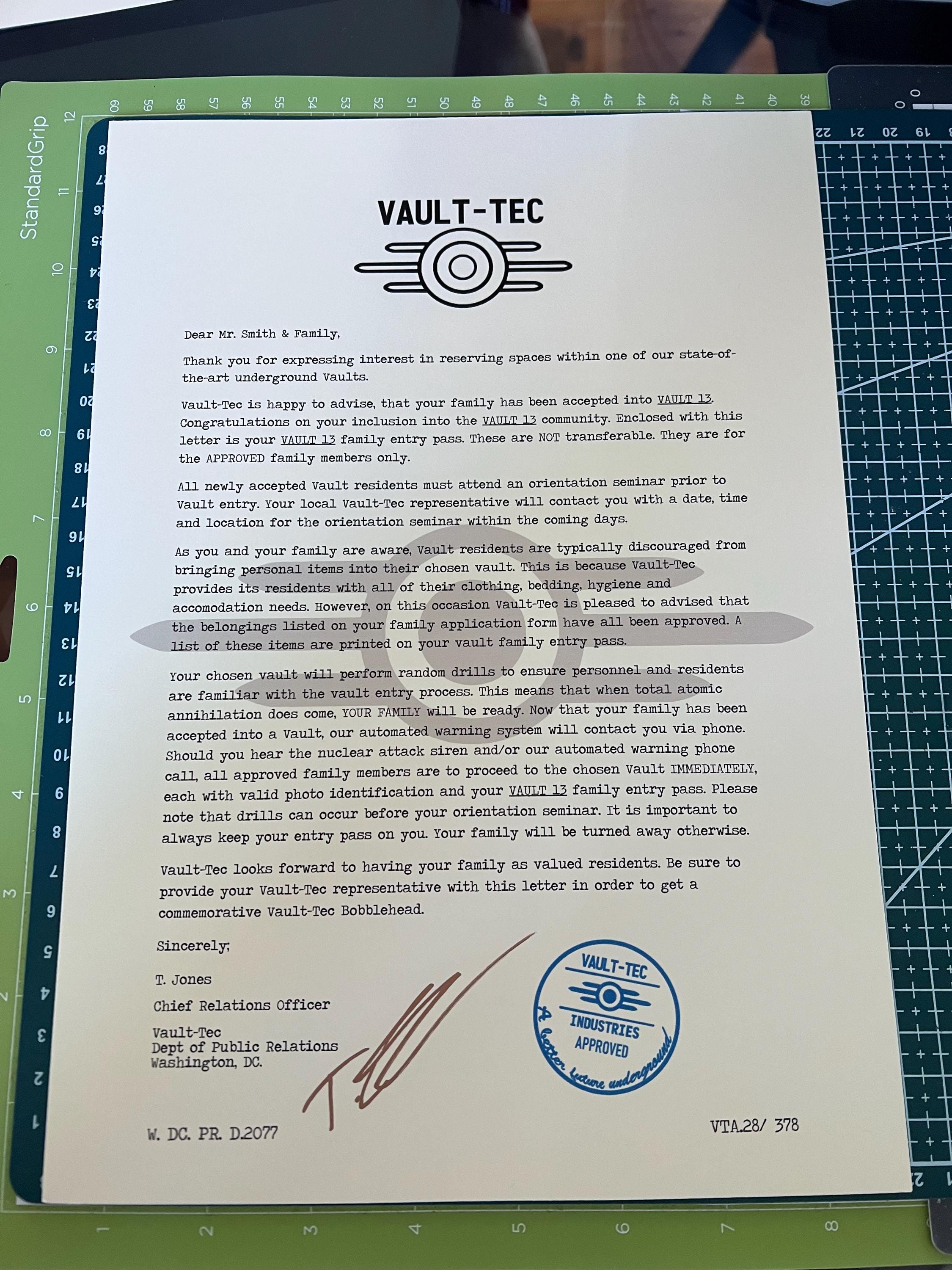 Customisable Vault-tec Letters + Passes - Single OR Family Packs - Etsy