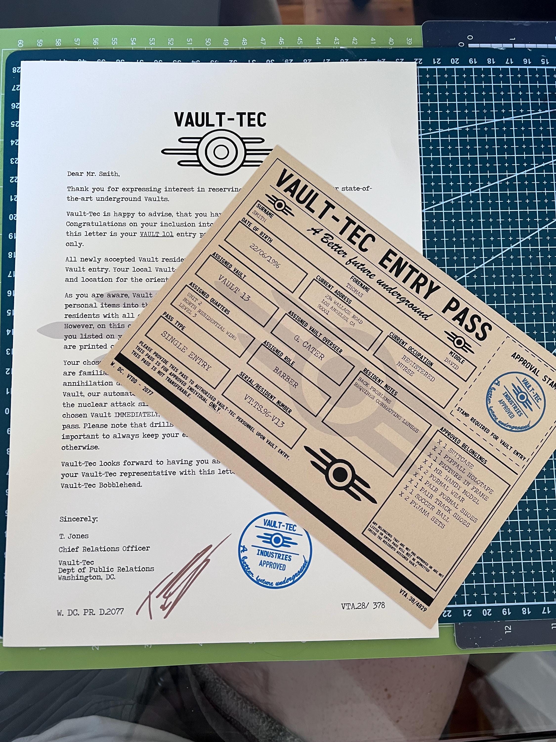 Customisable Vault-tec Letters + Passes - Single OR Family Packs - Etsy