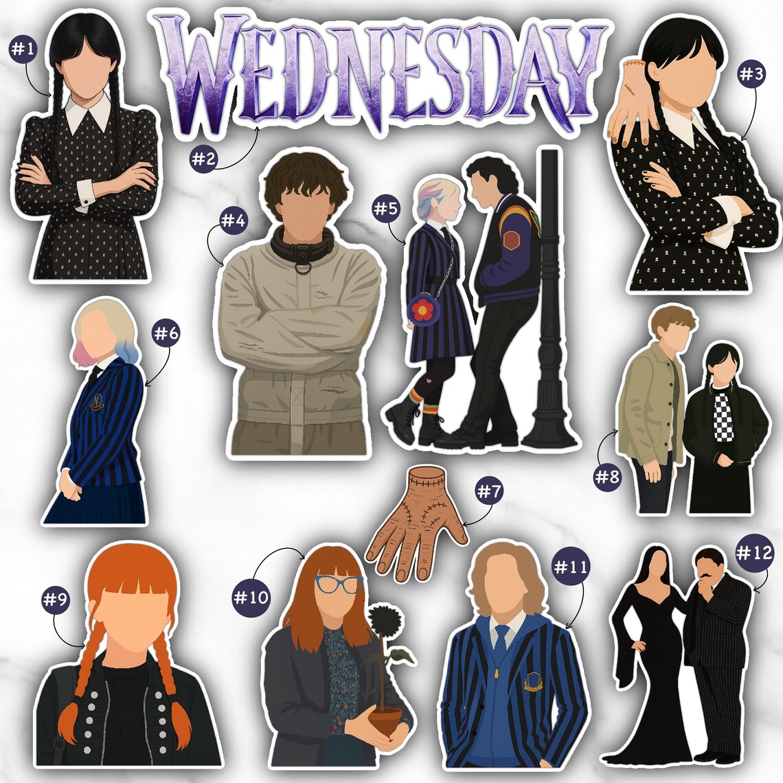 Wednesday Vinyl Sticker Pack | Addams Family Stickers | Faceless ...