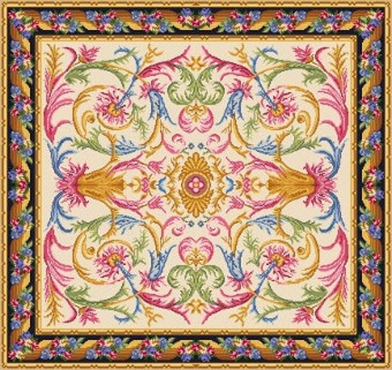 Spanish Savonnerie Petit Point Pattern PDF Dollhouse Miniature Rug - Etsy