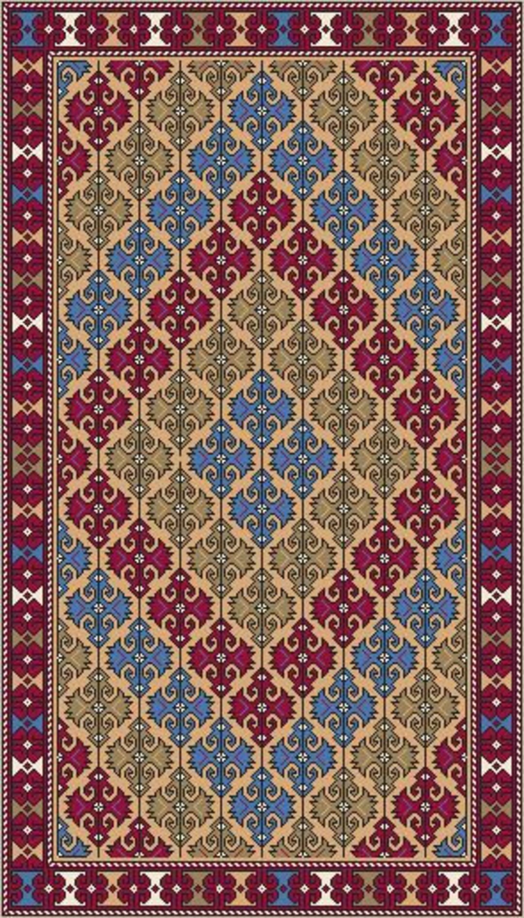 Dollhouse Miniature Needlepoint PATTERN Area Rug KONYA 2 1/12th Scale ...