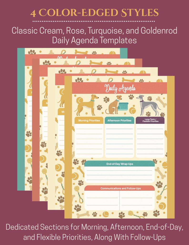 Printable 8.5" X 11" Daily Agenda Template - Whippet Puppies With ...