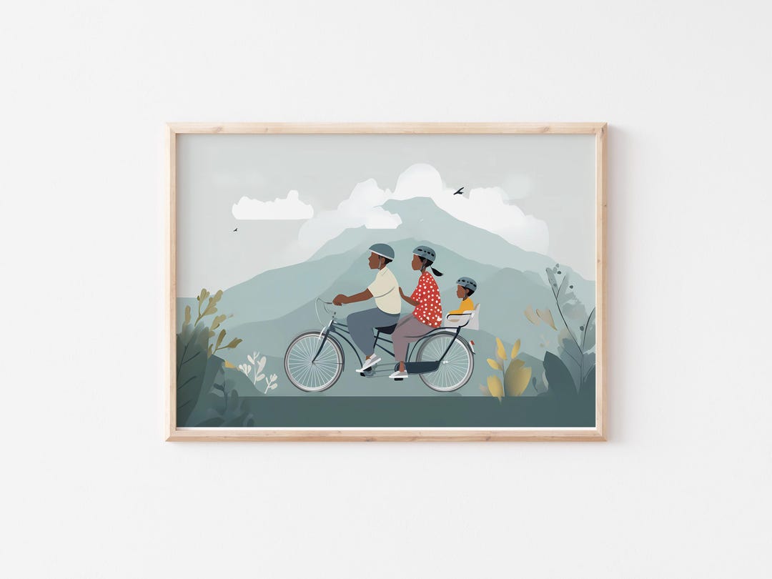 Family Bike Ride Poster, Printable Tandem Bicycle Art, Digital Download ...