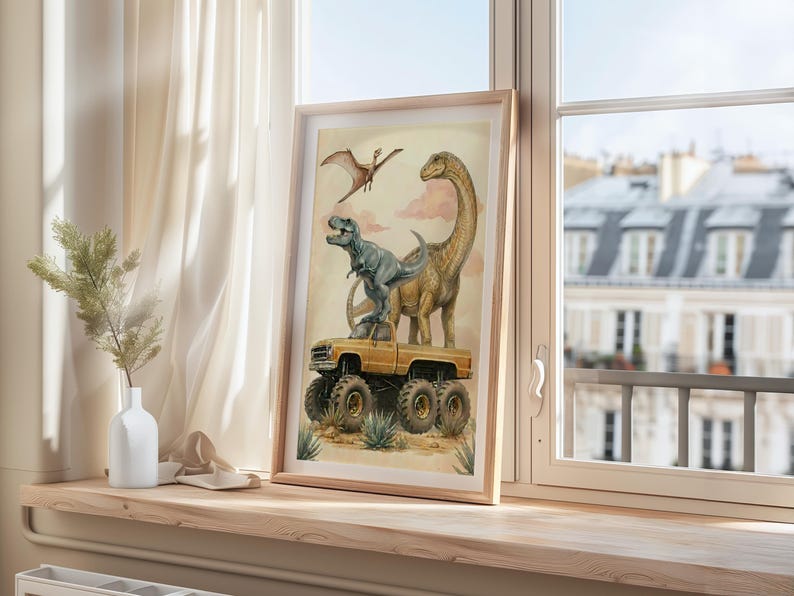 Dinosaur Monster Truck Poster, T-rex Kids Wall Art, Printable Playroom ...