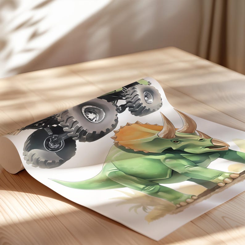 Set 3 Posters Dinosaur Monster Truck Adventure - Watercolor T-rex ...