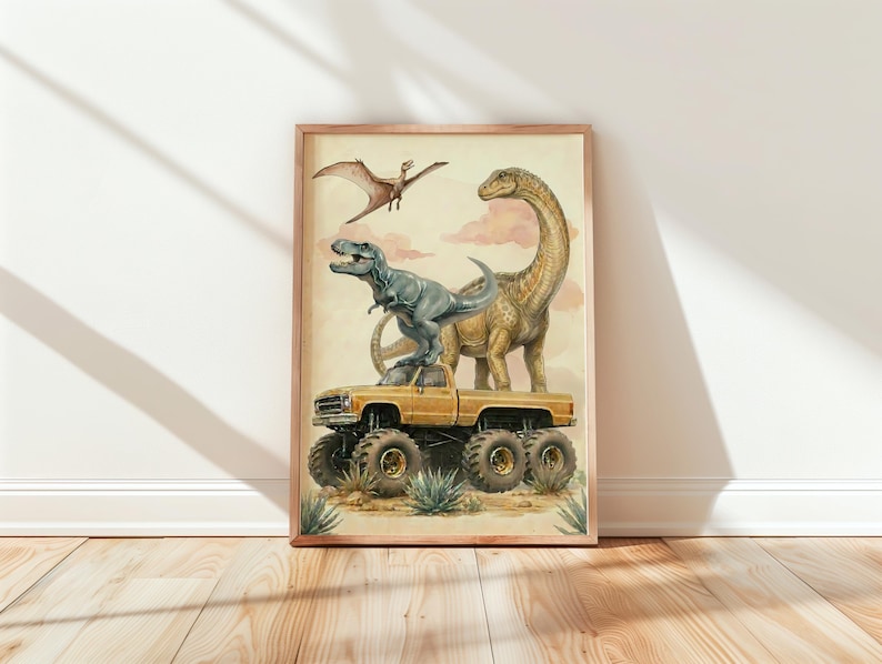 Dinosaur Monster Truck Poster, T-rex Kids Wall Art, Printable Playroom ...