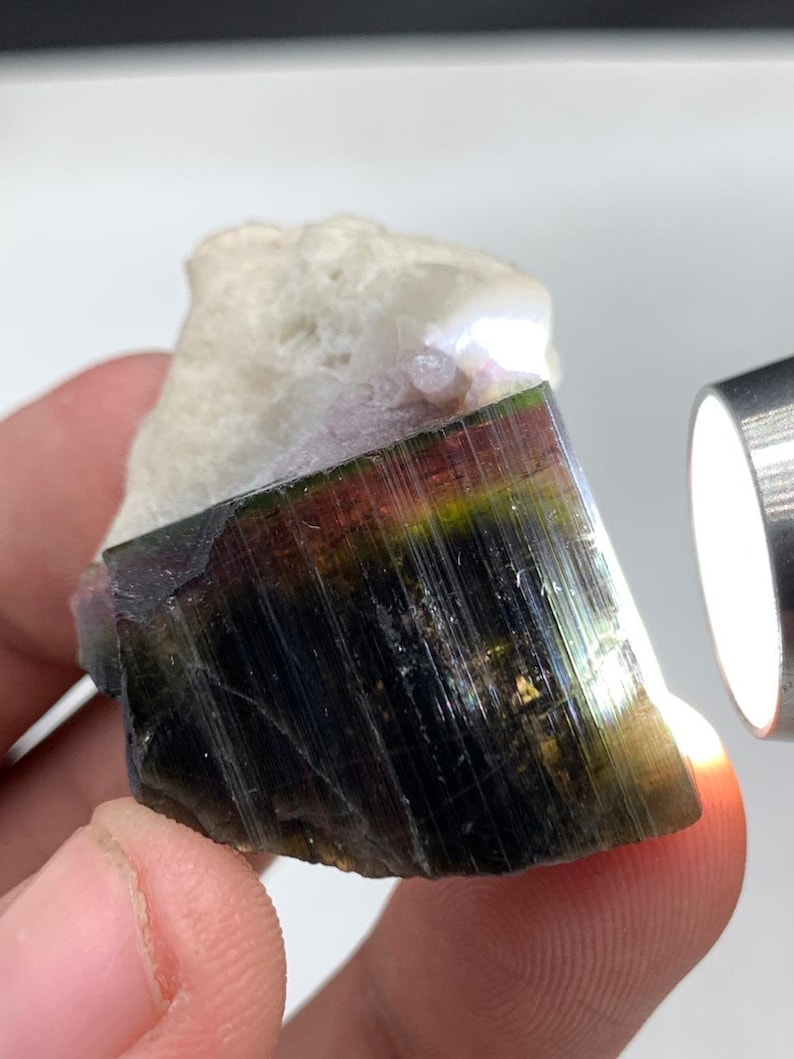 Natural Tri Colour Tourmaline Crystal Combination Albite and Lepidolite ...