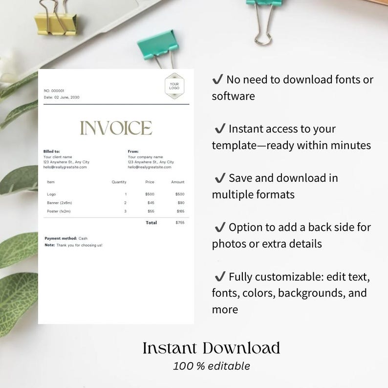 Editable Invoice Template, Canva Design (digital Download) - Etsy