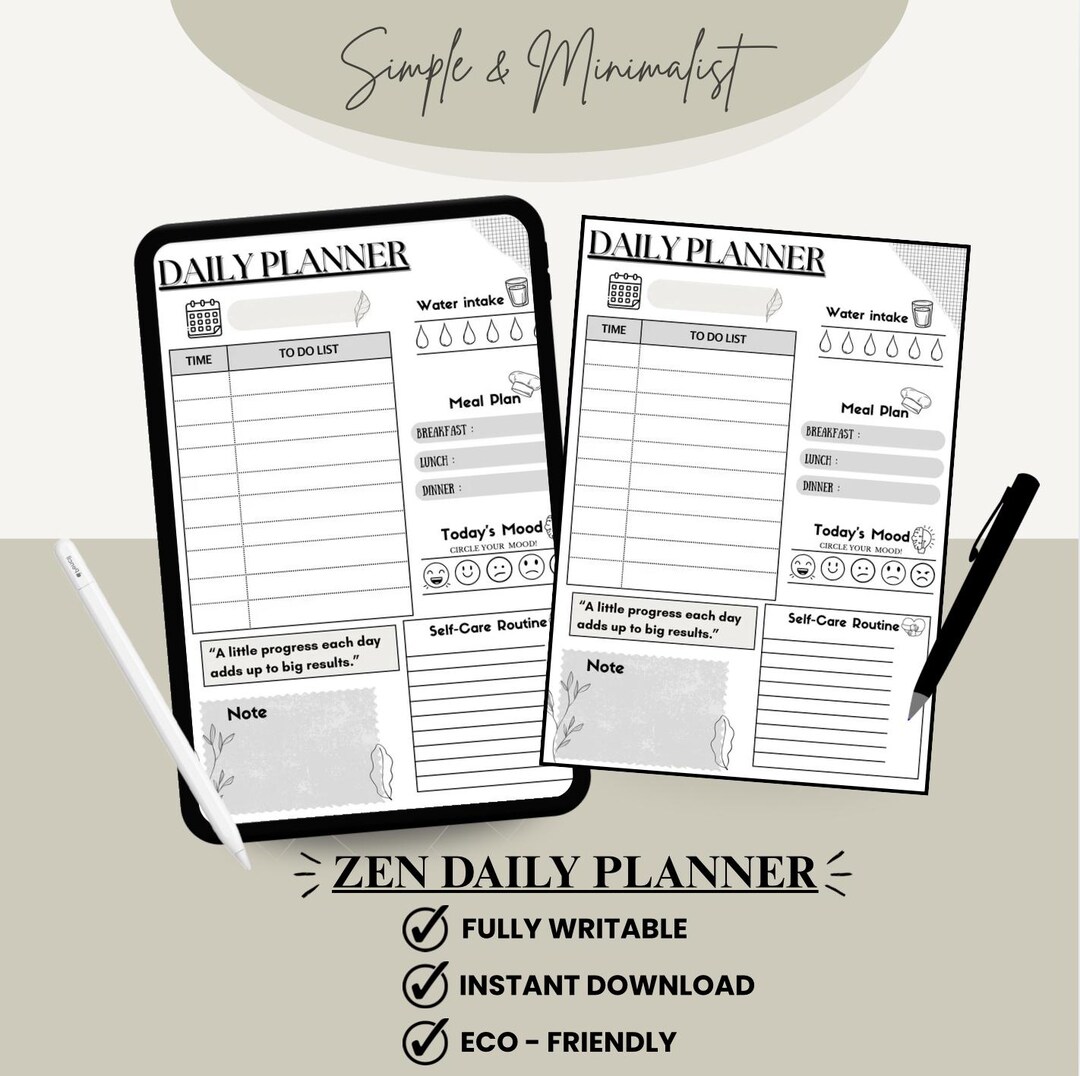 Zen Digital Daily Planner | Printable PDF Planner | Minimalist ...