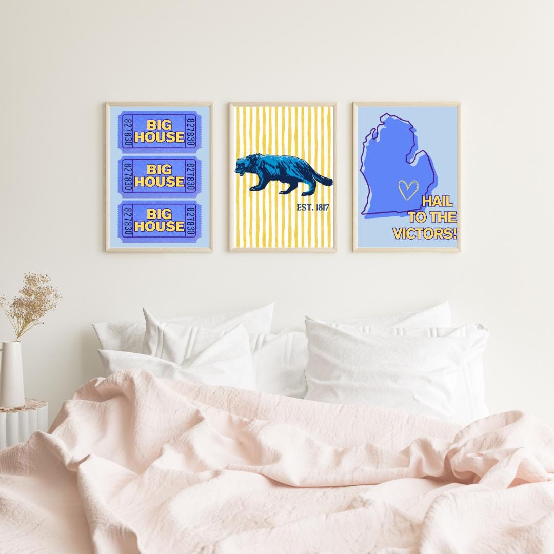 University of Michigan Poster Set | Big House Wall Art | Hail to the ...