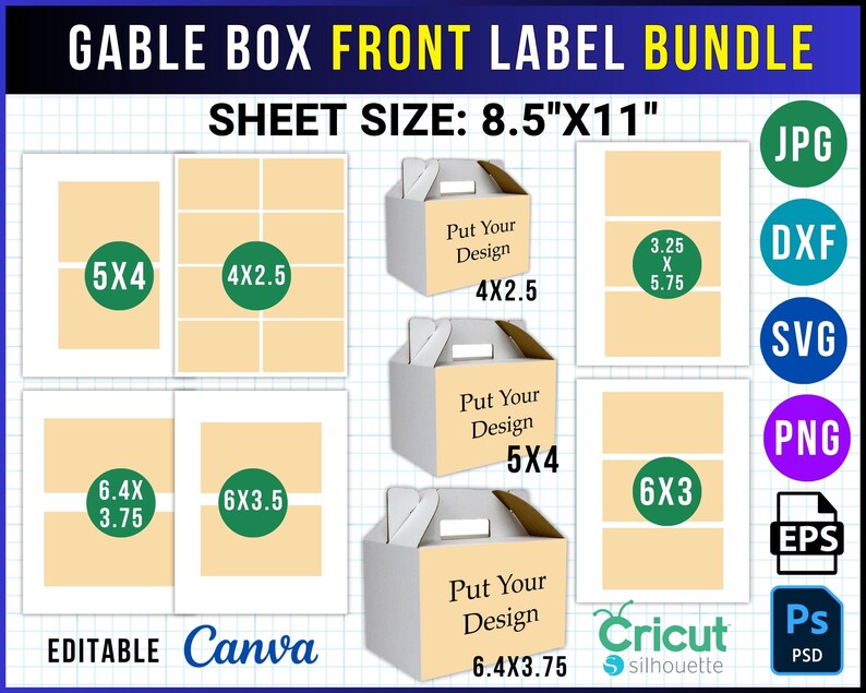 Gable Box Label Template Bundle: Party Favor SVG, Canva Editable ...