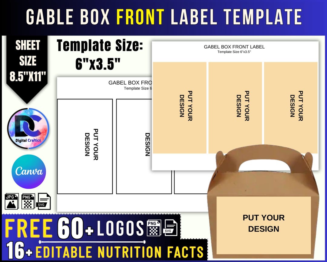 Editable Gable Box Label Template: Party Favor Logos (canva, SVG, PNG ...