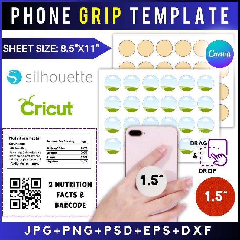 Phone Grip Sublimation Template: Drag & Drop Design (digital Download ...