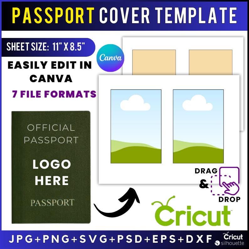 Editable US Passport Cover Template: Canva Drag & Drop (digital ...